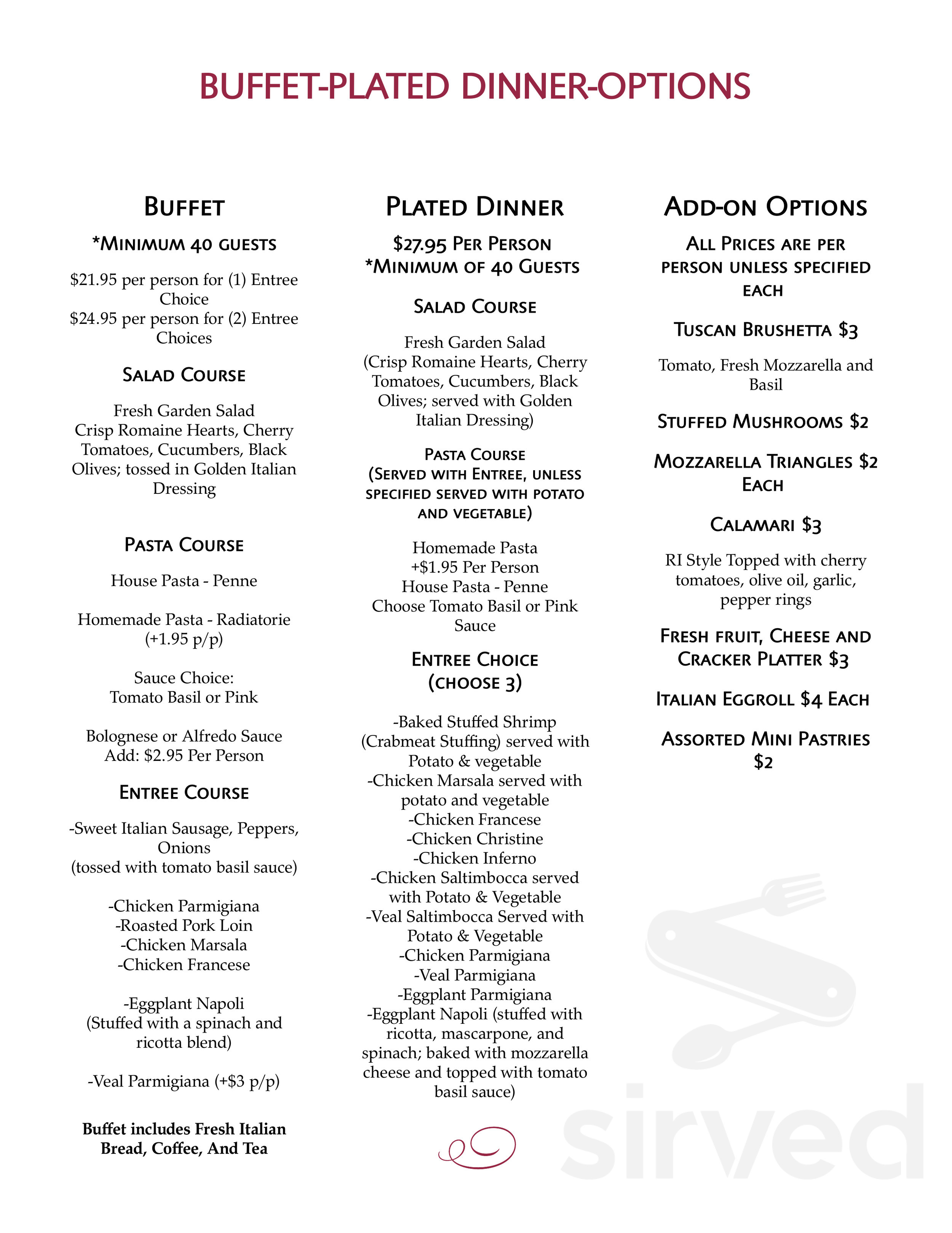 Pat's Italian Restaurant menu in Johnston, Rhode Island, USA