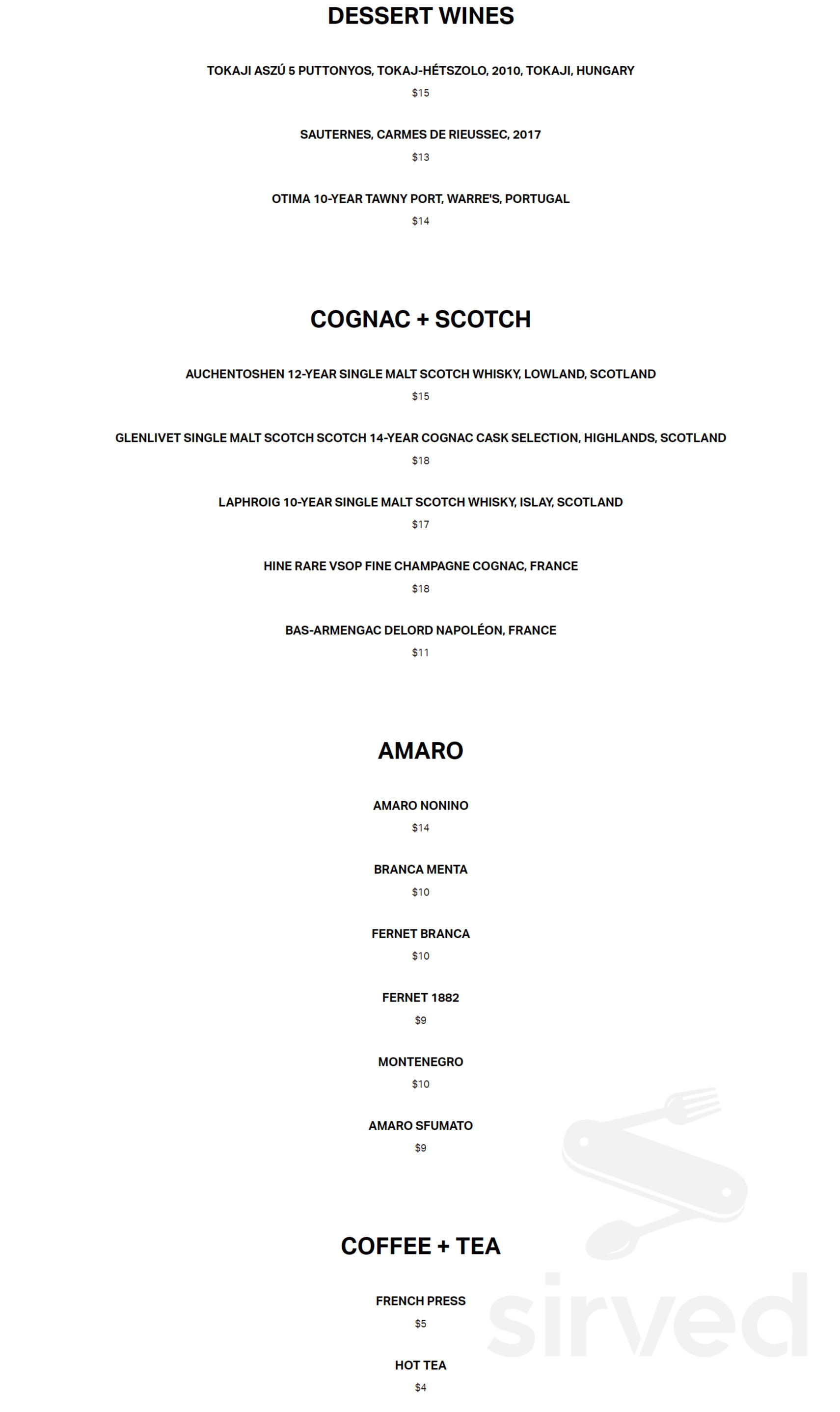 Menu - Denver CO's The Greenwich | Sirved