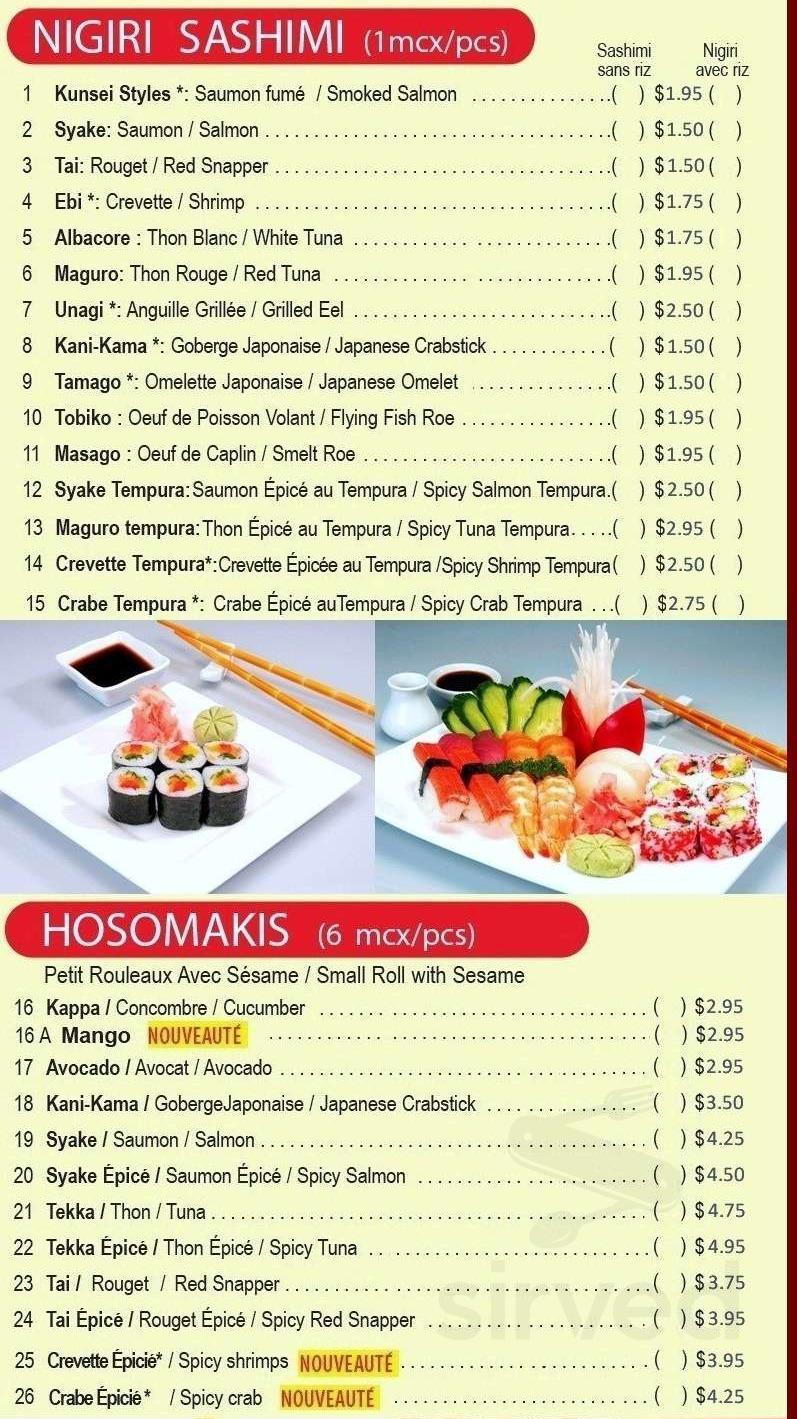 Sushi Japango menus in Dollard-Des Ormeaux, Quebec, Canada