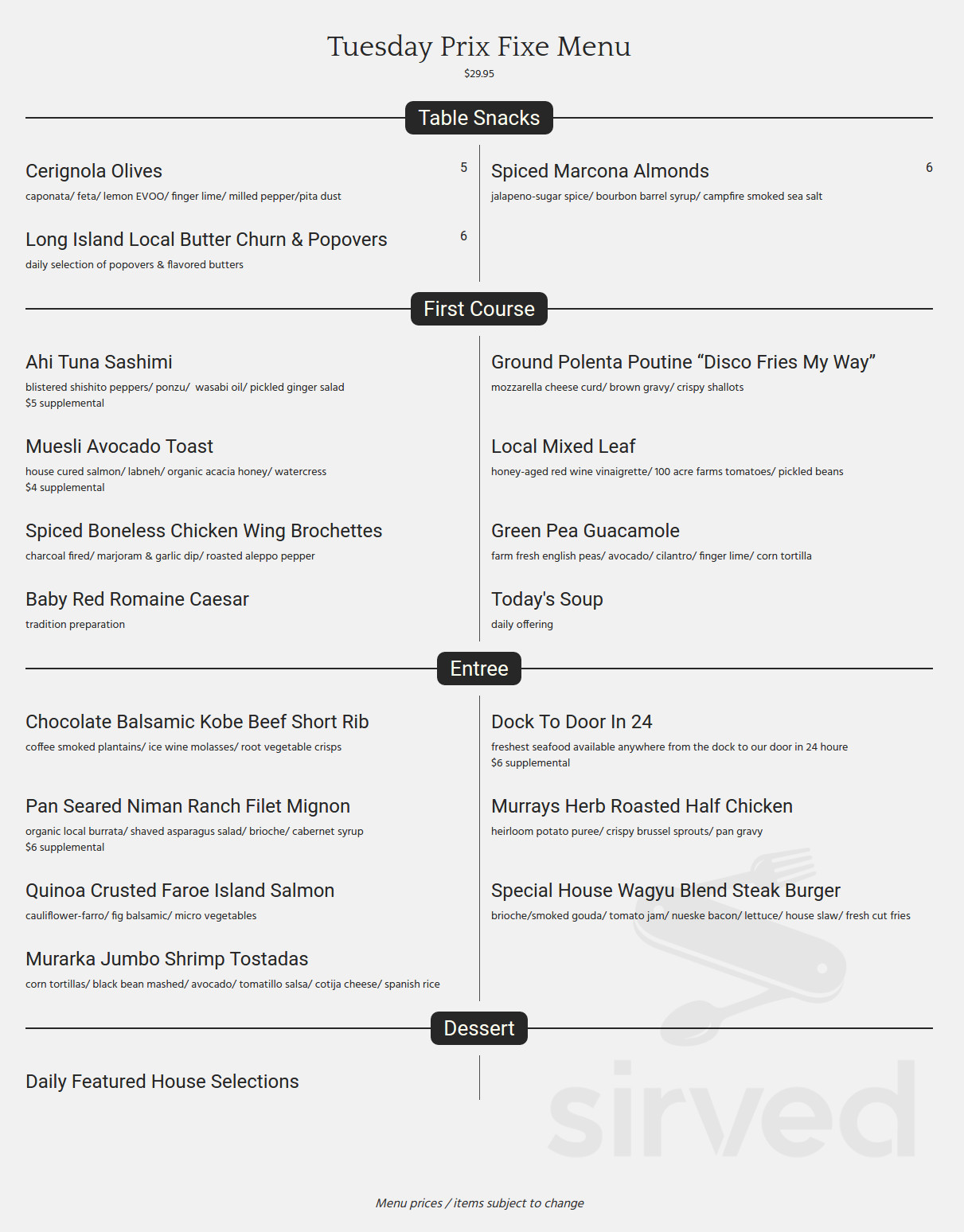 Husk and Vine Kitchen and Cocktails menus in St James, New York, United ...