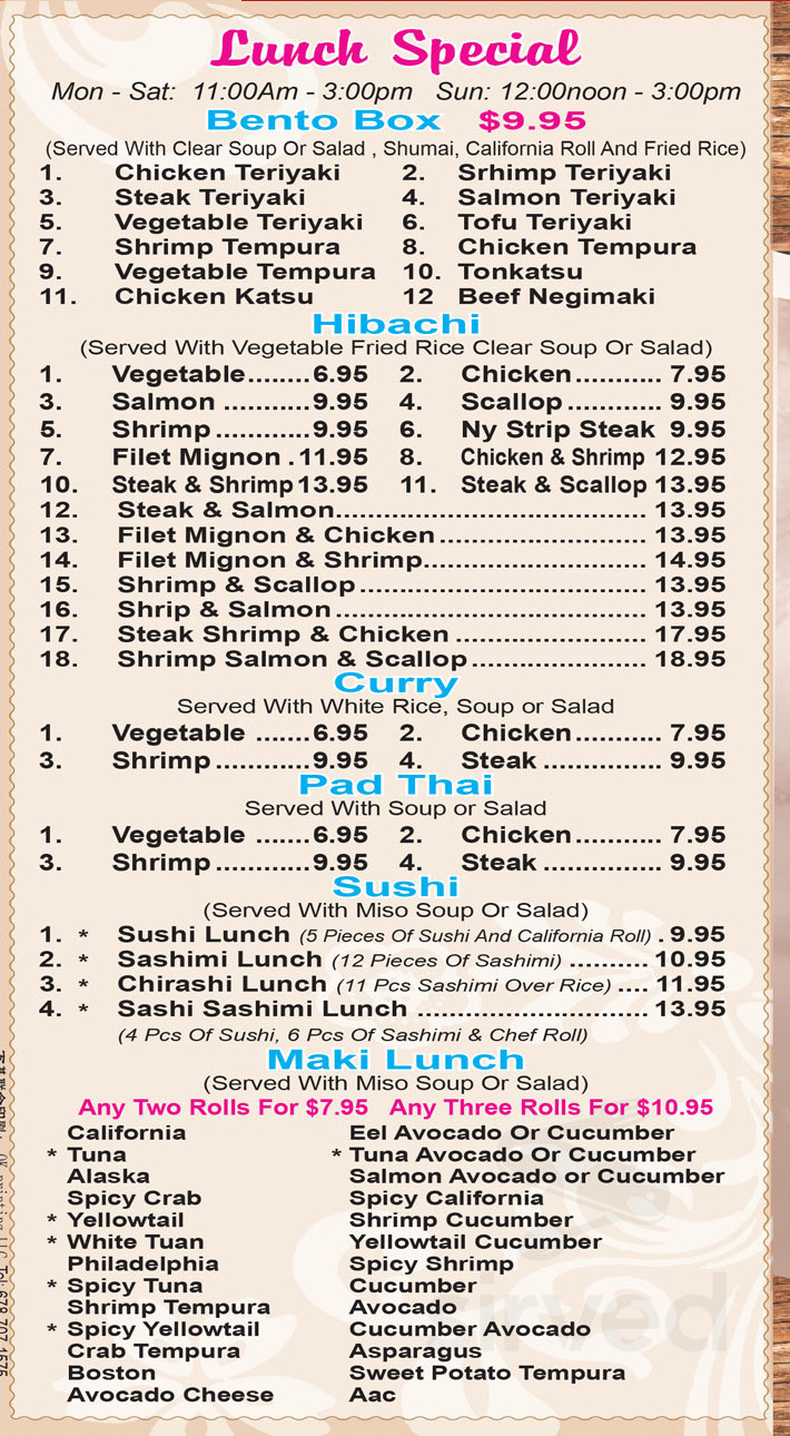 Ichiban Japanese Steakhouse menus in Griffin, Georgia, United States