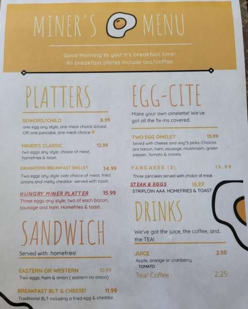 The Miner's Daughter restaurant and Bakery menu in Sydney Mines, Nova ...