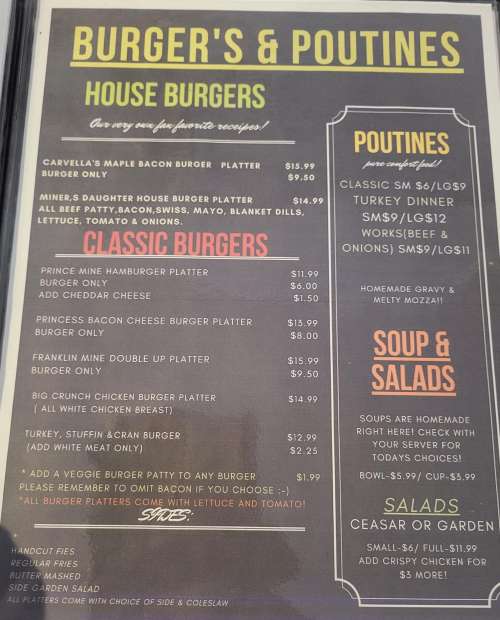 The Miner's Daughter restaurant and Bakery menu in Sydney Mines, Nova ...