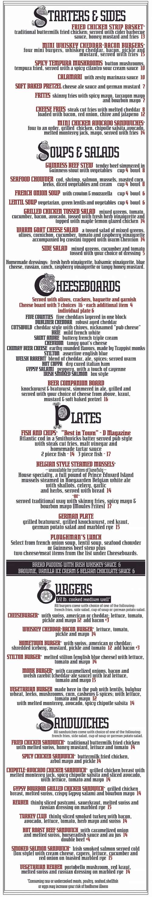 The Old Monk menu in Dallas, Texas, USA