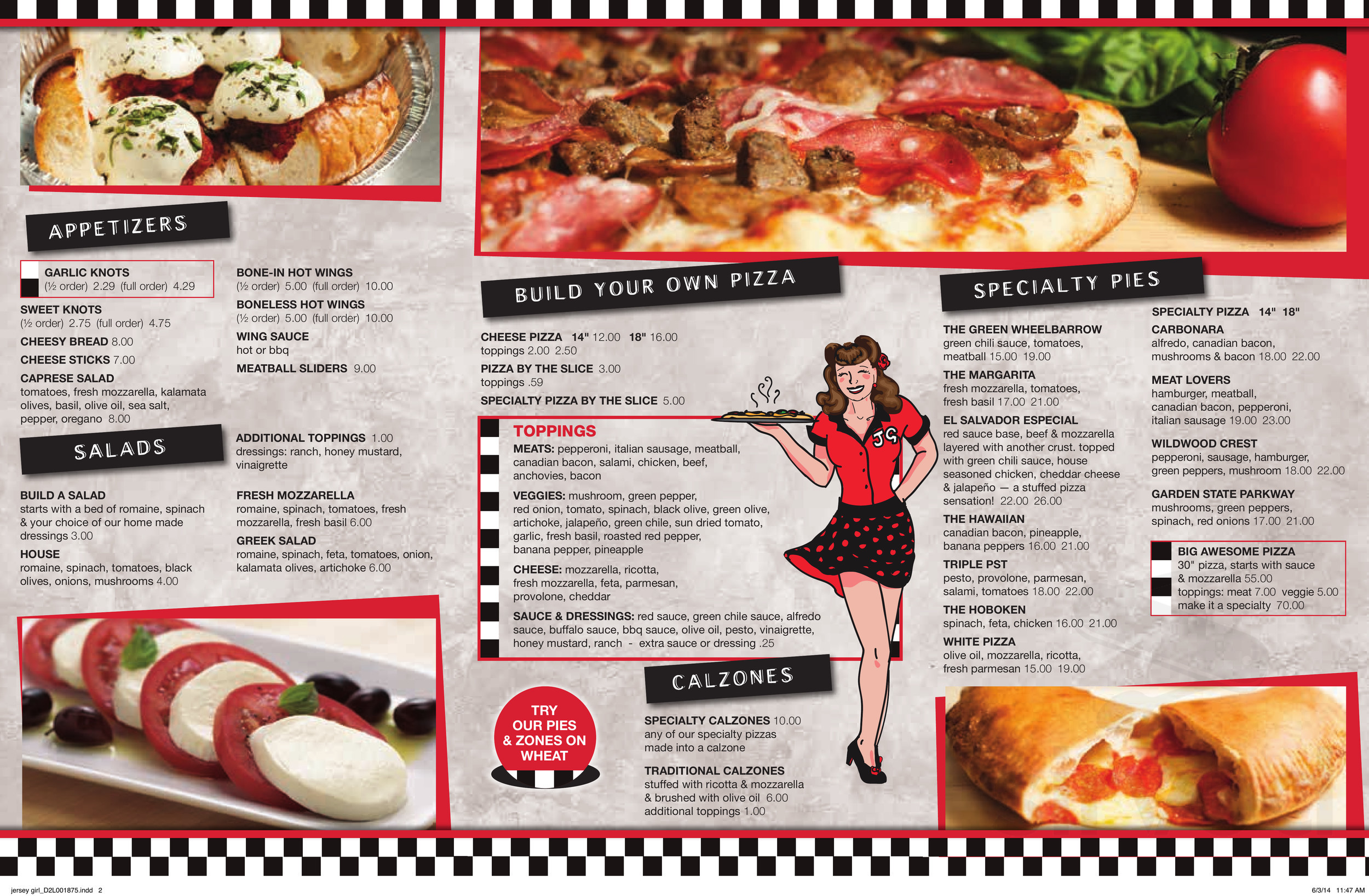 Teak & Charlie's Jersey Girl Pizza menu in Odessa, Texas, USA