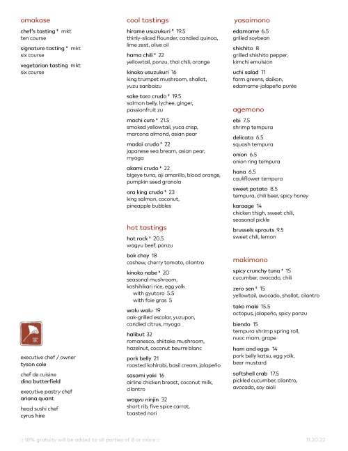 Uchi menu in Miami, Florida, USA