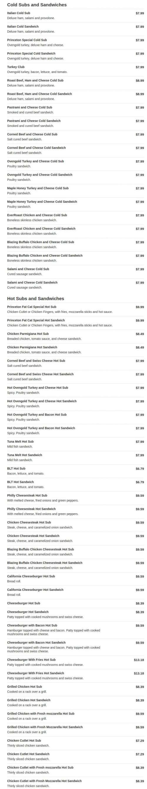 Princeton Deli And Convenience Store menu in Brick Township, New Jersey ...