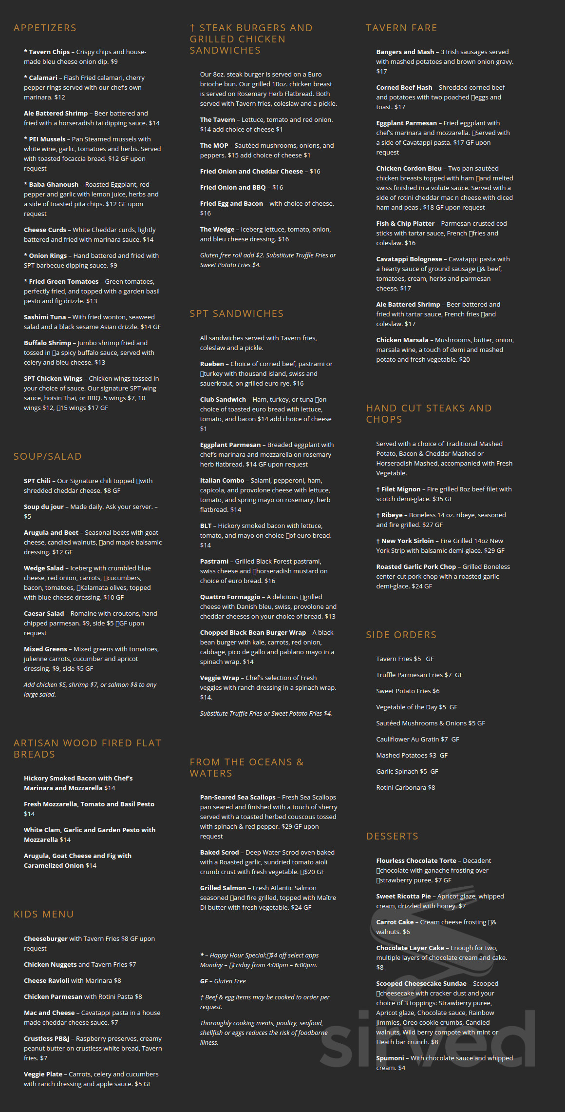 Scotch Plains Tavern menu in Essex, Connecticut, USA