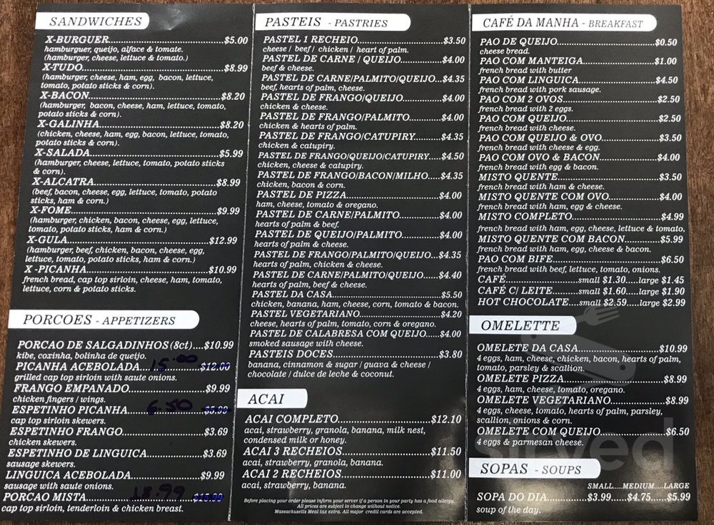 Menu - Lowell MA's Casa Velha Café & Eatery | Sirved