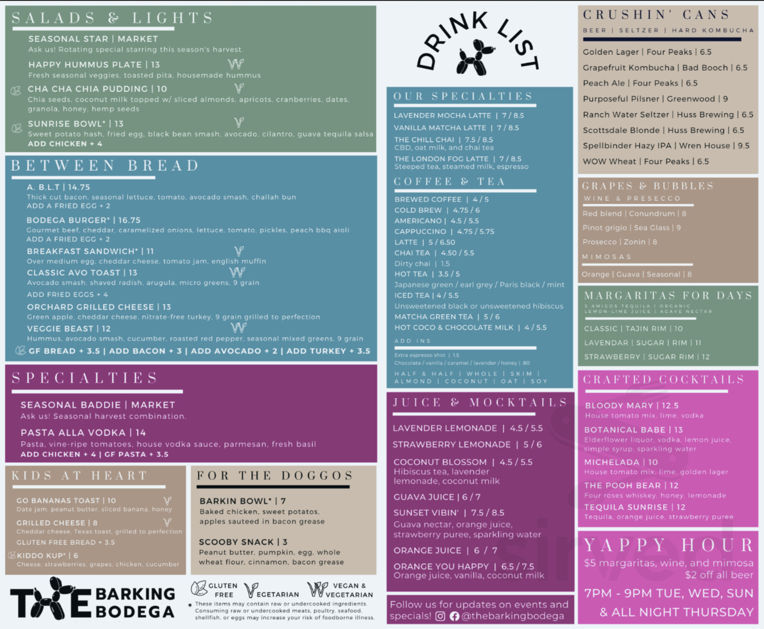 The Barking Bodega menu in Tempe, Arizona, USA