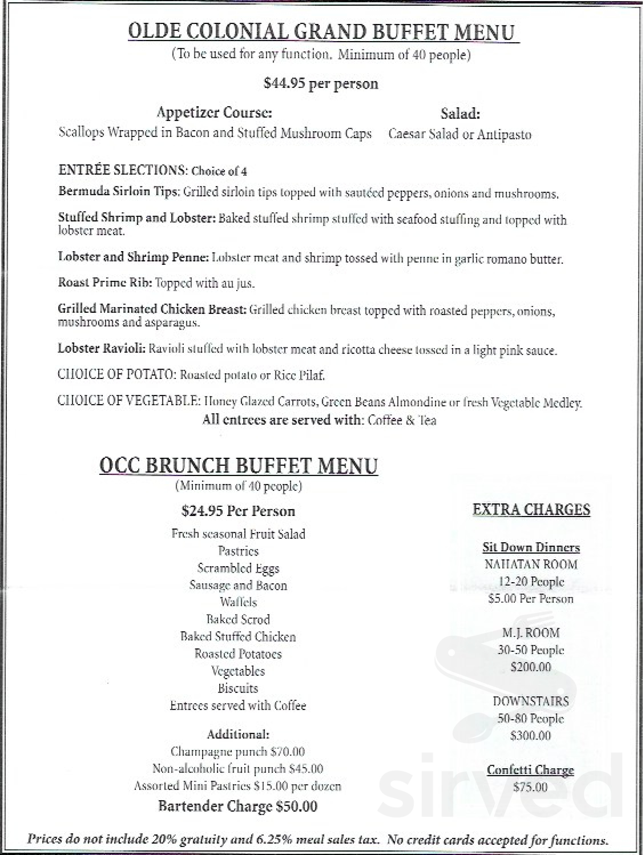 Olde Colonial Cafe menu in Norwood, Massachusetts, USA