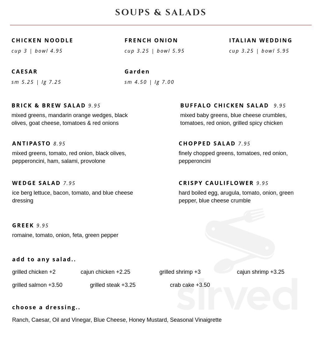 Brick & Brew menu in Franklin, New Jersey, USA