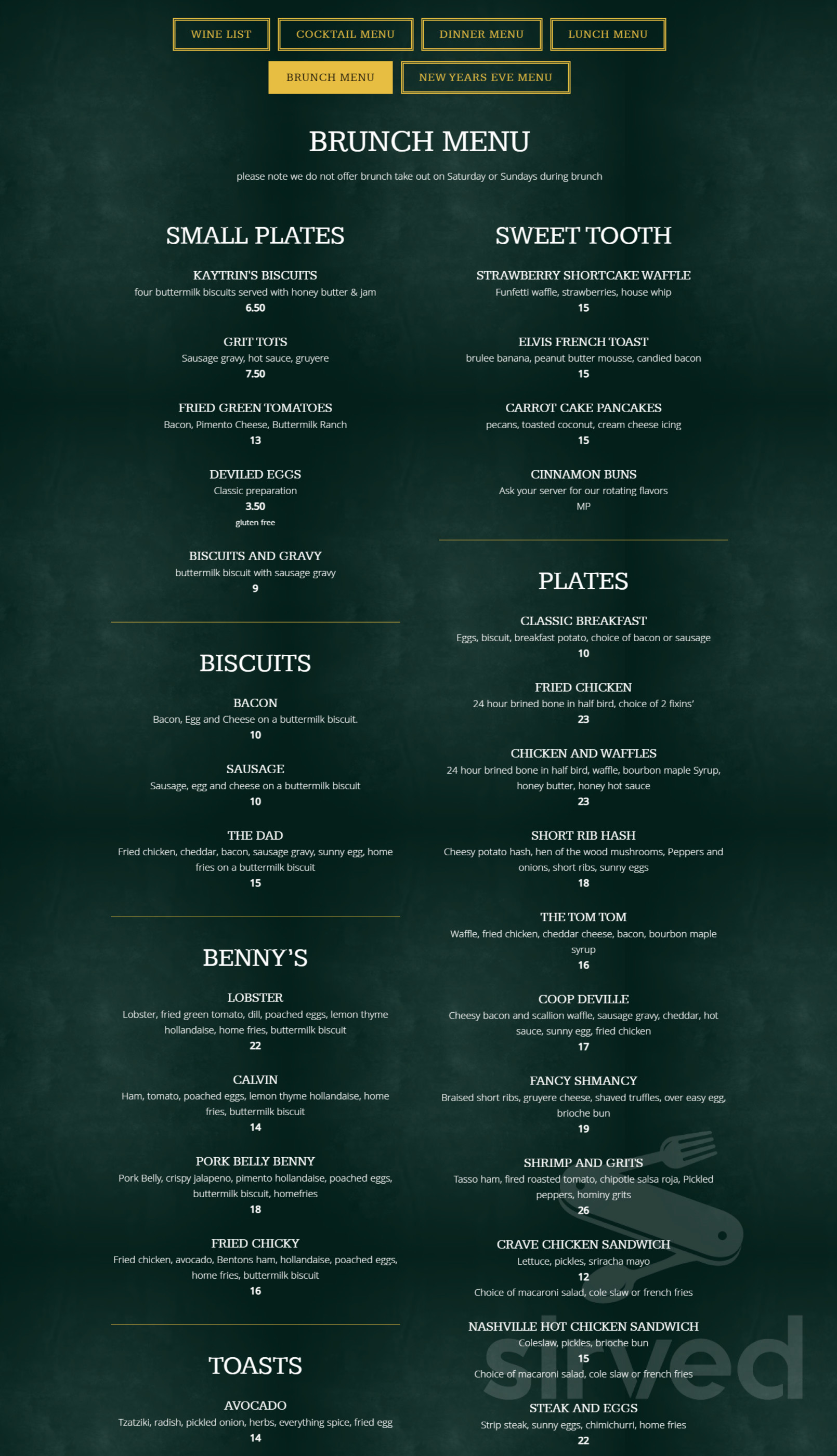 Menu for The Nest in Schenectady, NY | Sirved