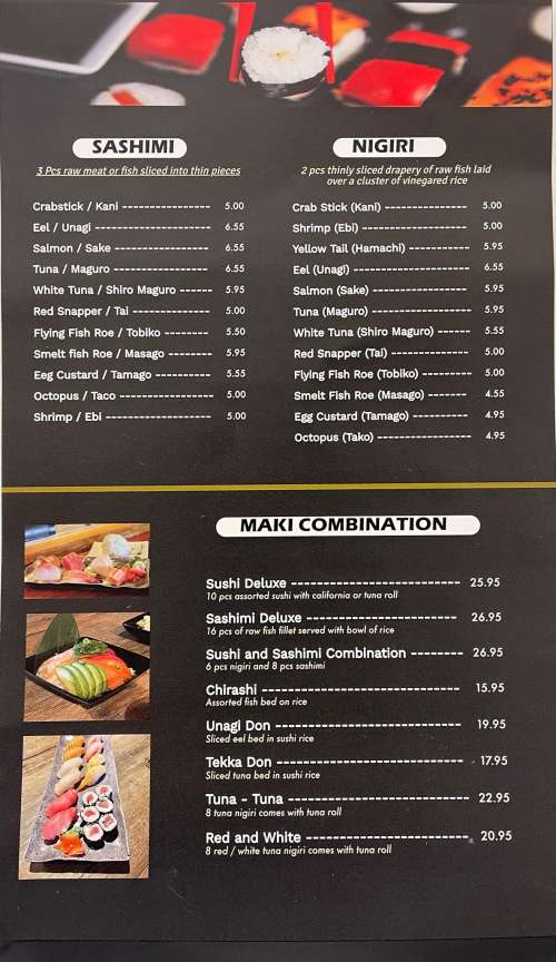 Tokyo Thai Sushi Hibachi menu in Clarksburg, West Virginia, USA
