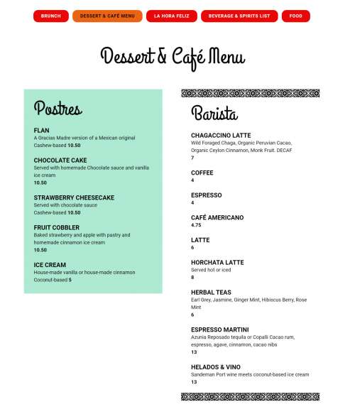 Gracias Madre menu in San Francisco, California, USA