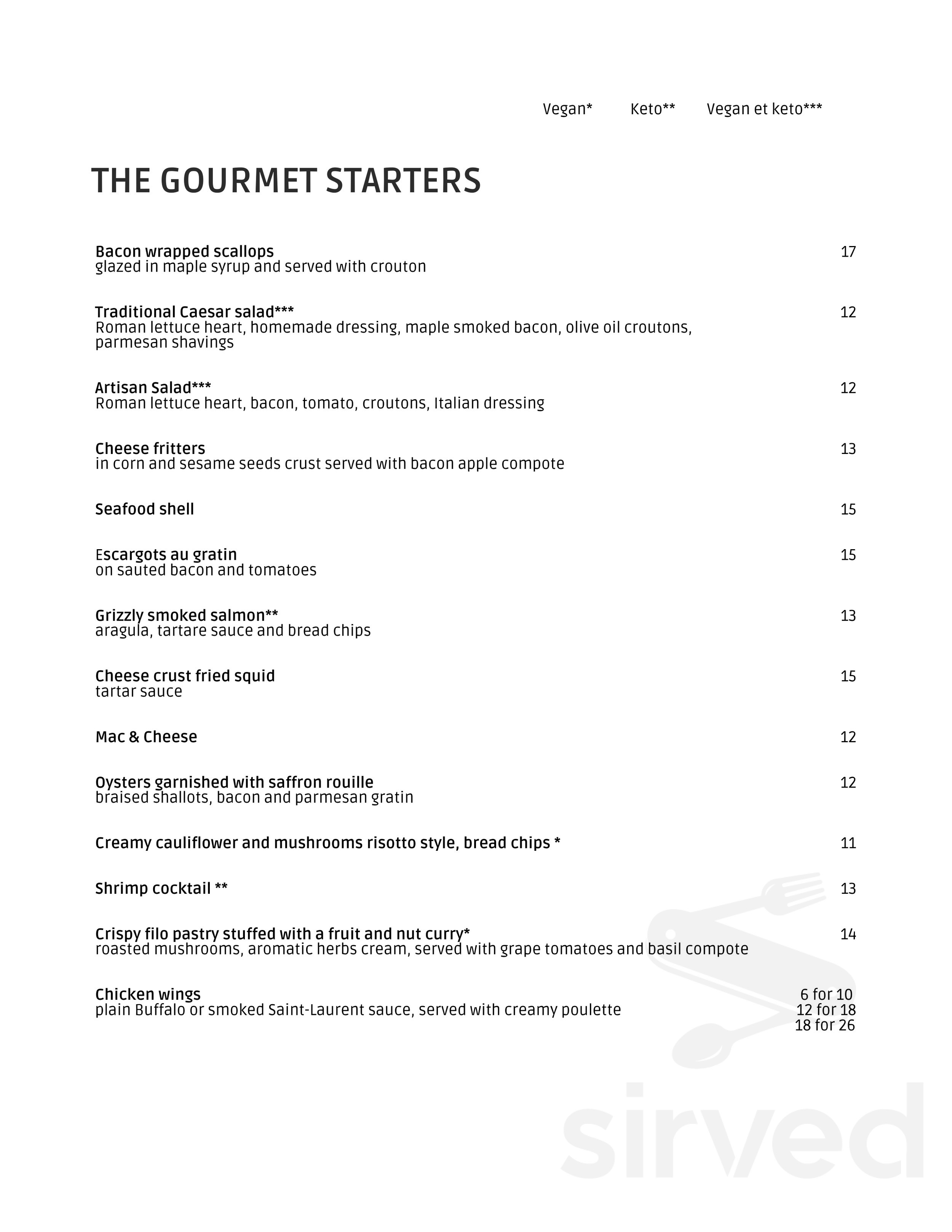 La Brigade 225 menu in Rimouski, Quebec, Canada