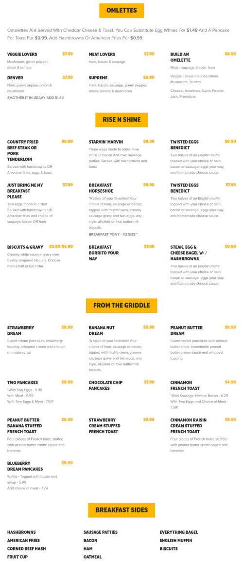 Meadows Cafe' menu in Terre Haute, Indiana, USA