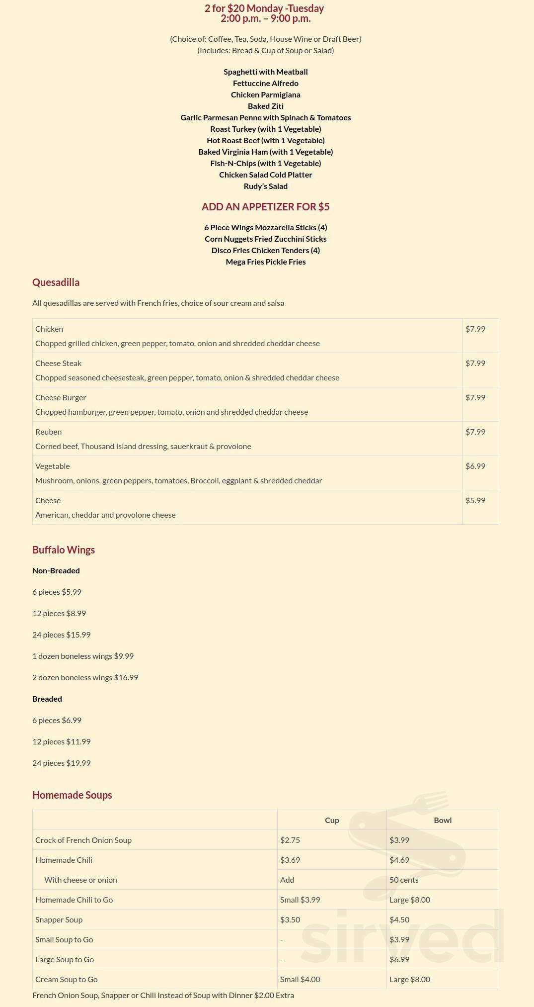 Menu - Harrington DE's Rudy's Family Restaurant | Sirved