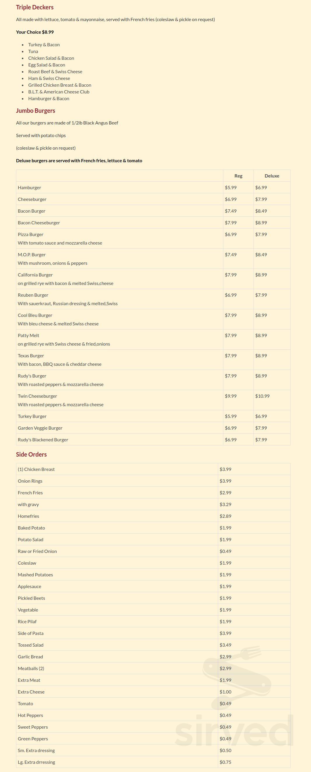 Menu - Harrington DE's Rudy's Family Restaurant | Sirved
