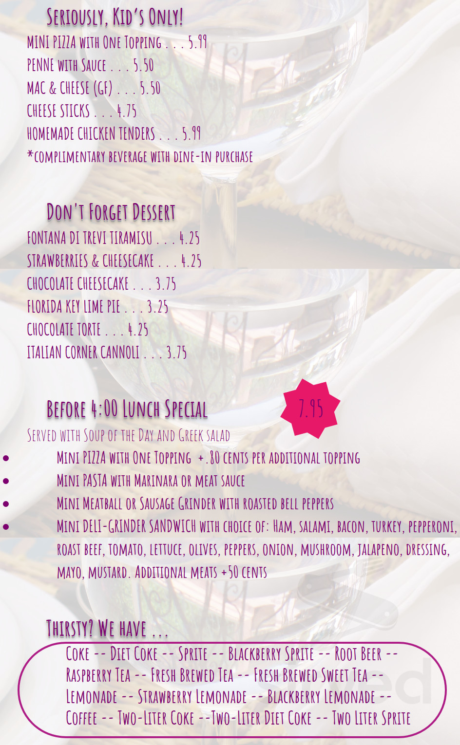 Menu for Country Pizza & Italian Grill in New Port Richey, FL | Sirved
