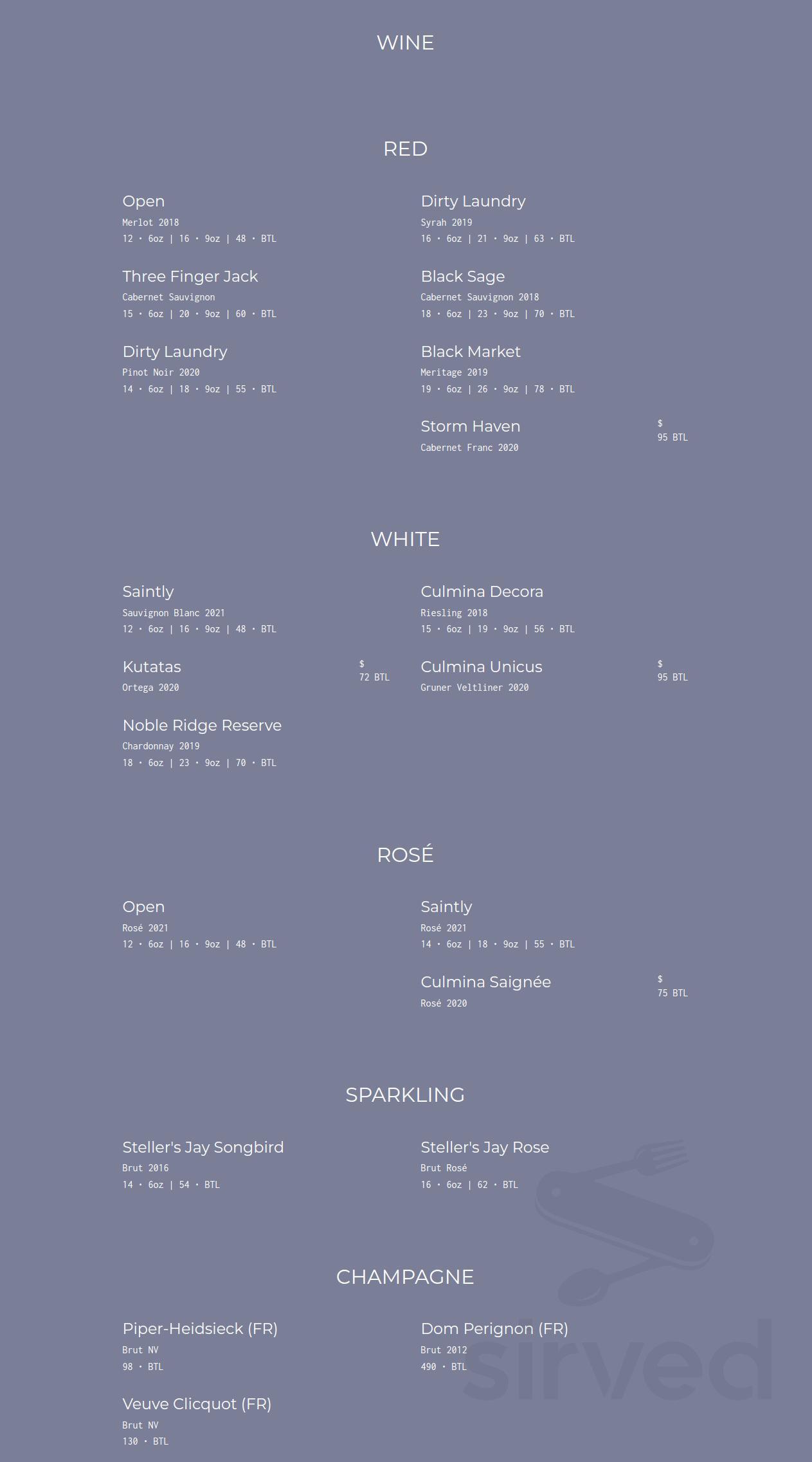 1931 Gallery Bistro menu in Vancouver, British Columbia, Canada