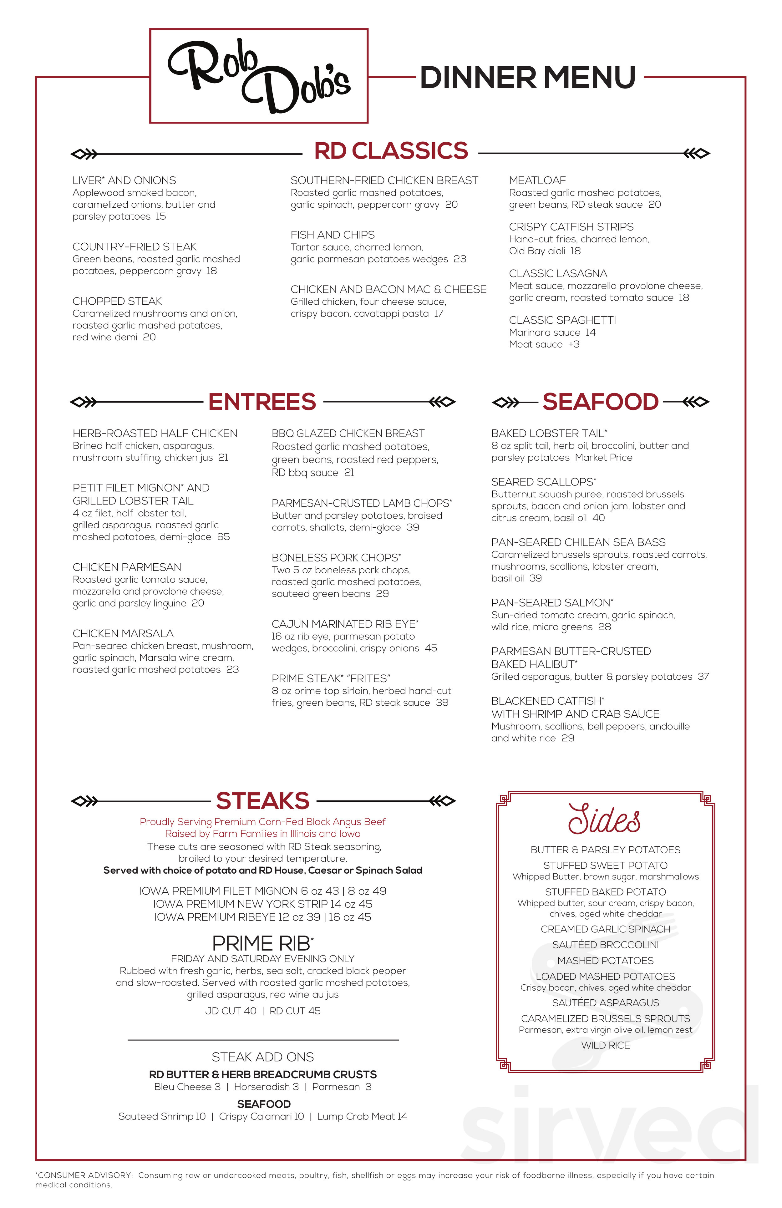 Rob Dob's Restaurant & Bar menu in Bloomington, Illinois, USA