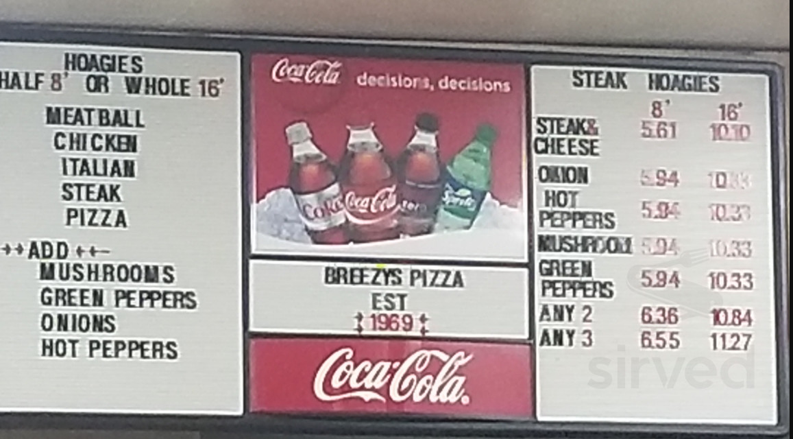 Breezy's Pizza menu in Aliquippa, Pennsylvania, USA