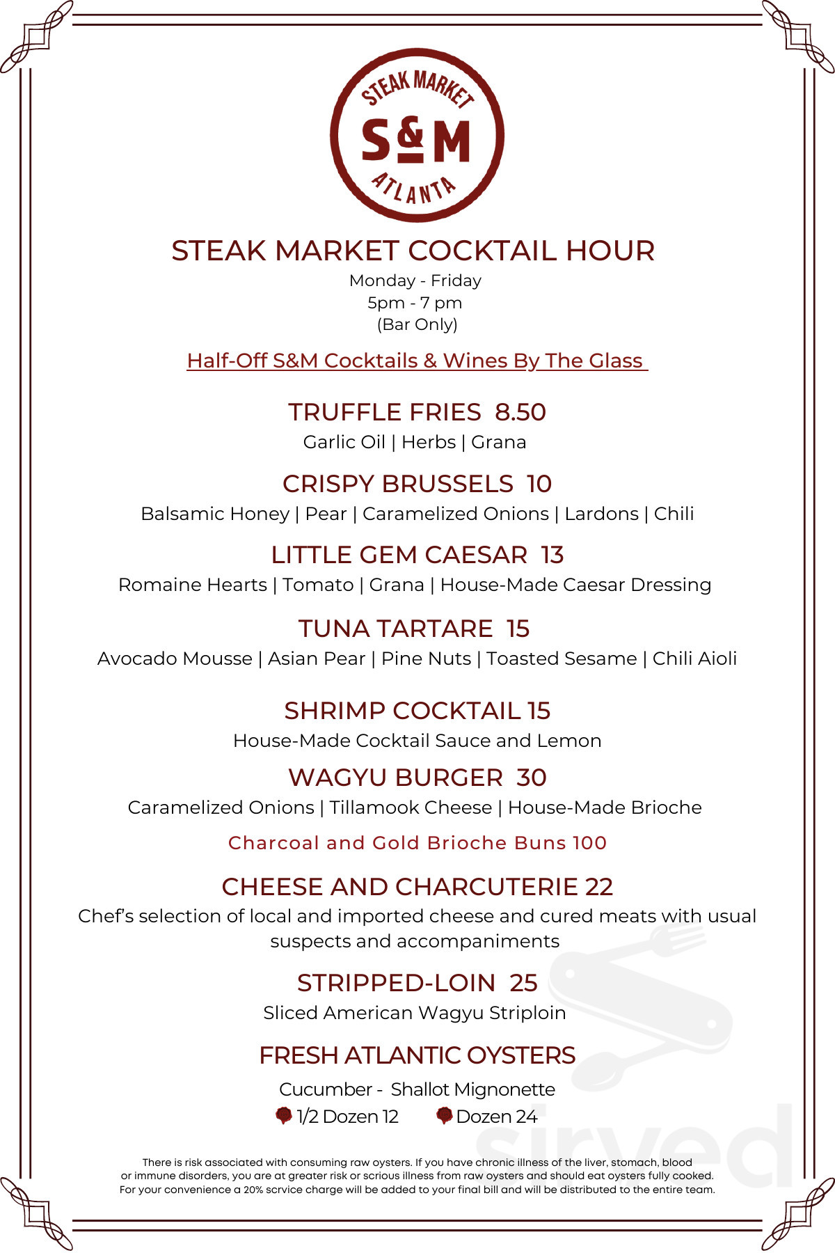 Steak Market menu in Atlanta, Georgia, USA