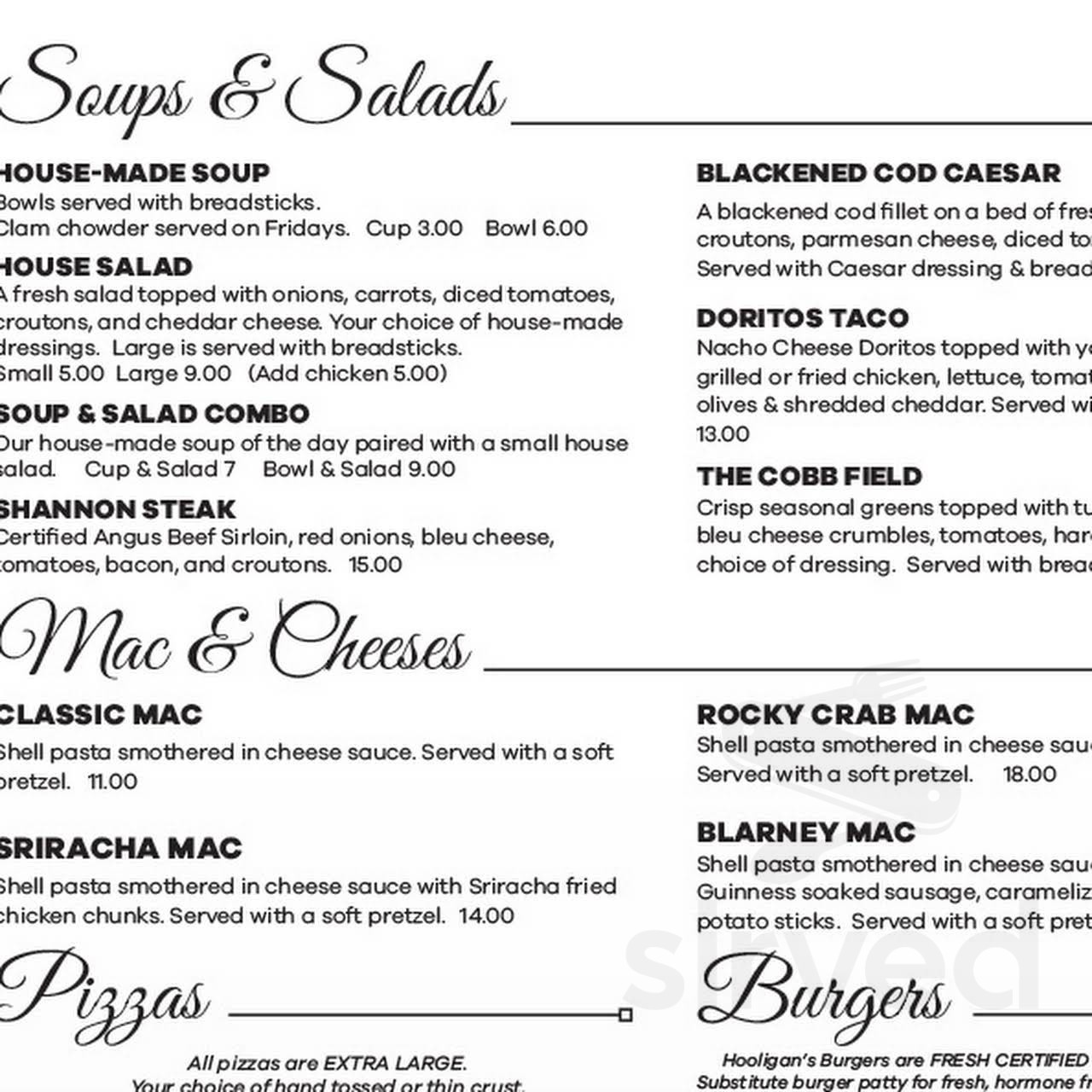 Hooligan's Sports Bar menu in Billings, Montana, USA