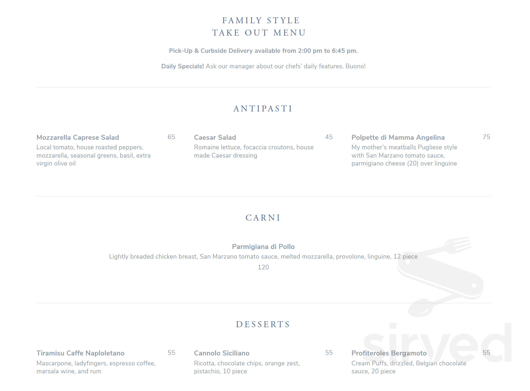 Nunzio Restaurant + Bar menu in Hilton Head Island, South Carolina, USA