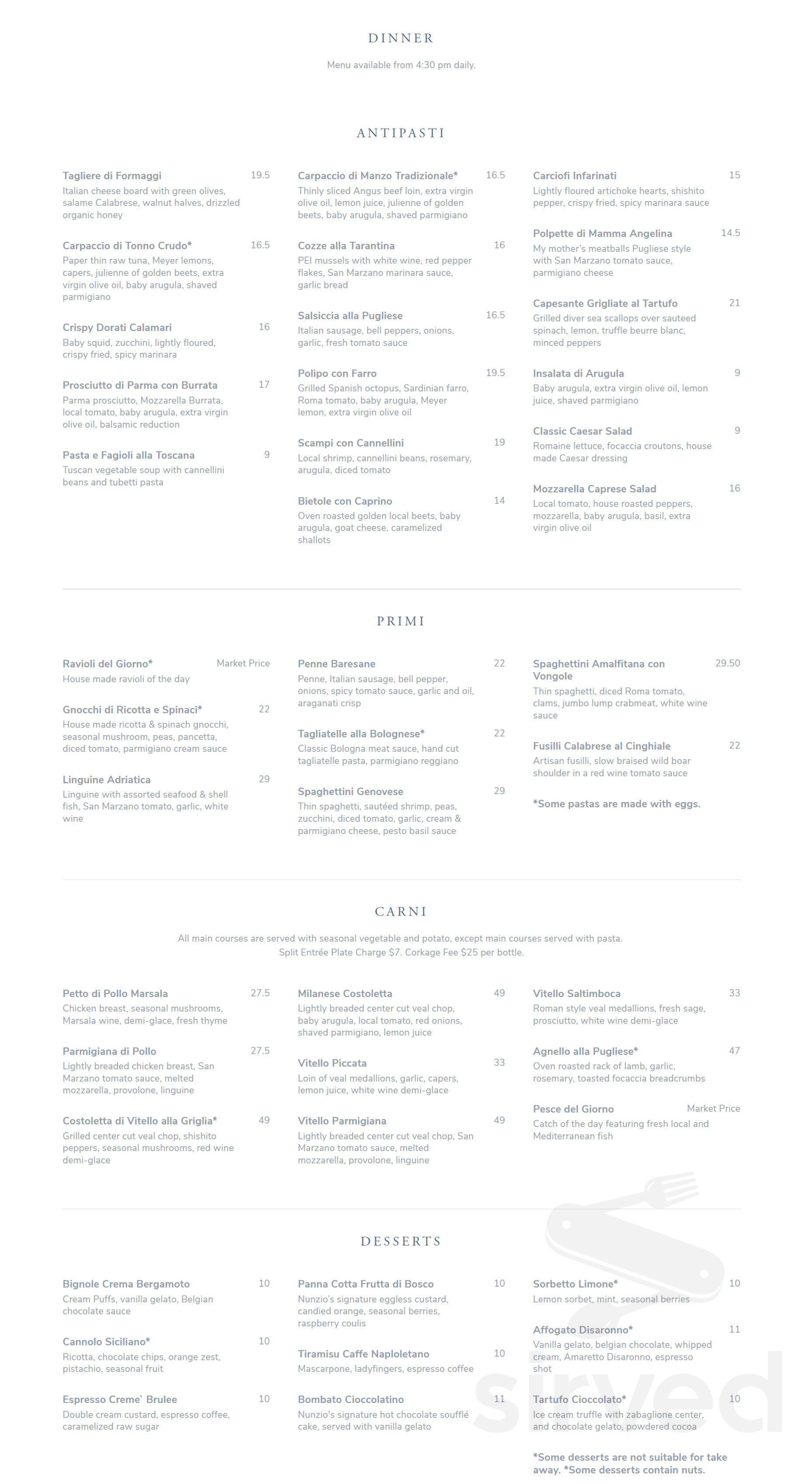 Nunzio Restaurant + Bar menus in Hilton Head Island, South Carolina ...