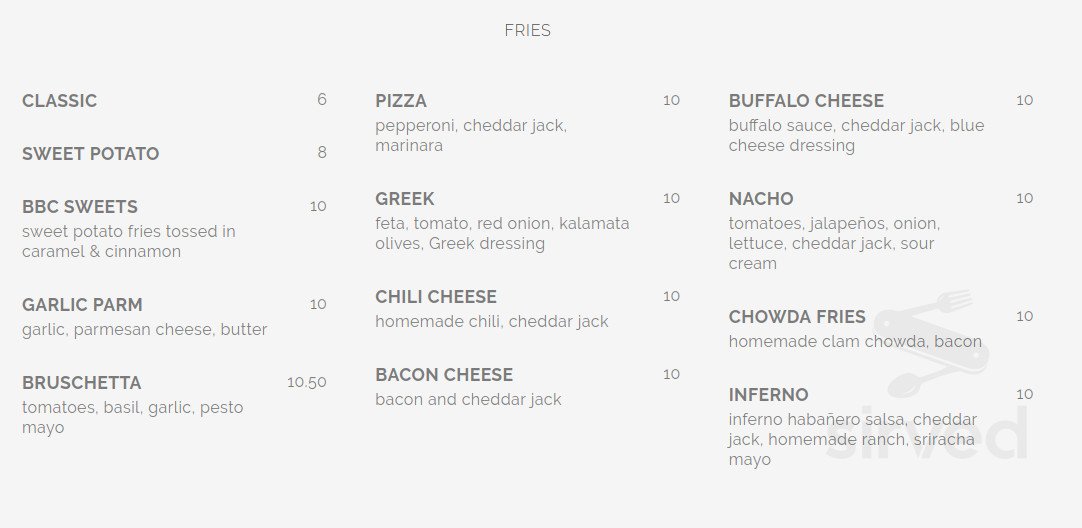 Menu - Somerville MA's Boston Burger Company - Davis Square | Sirved