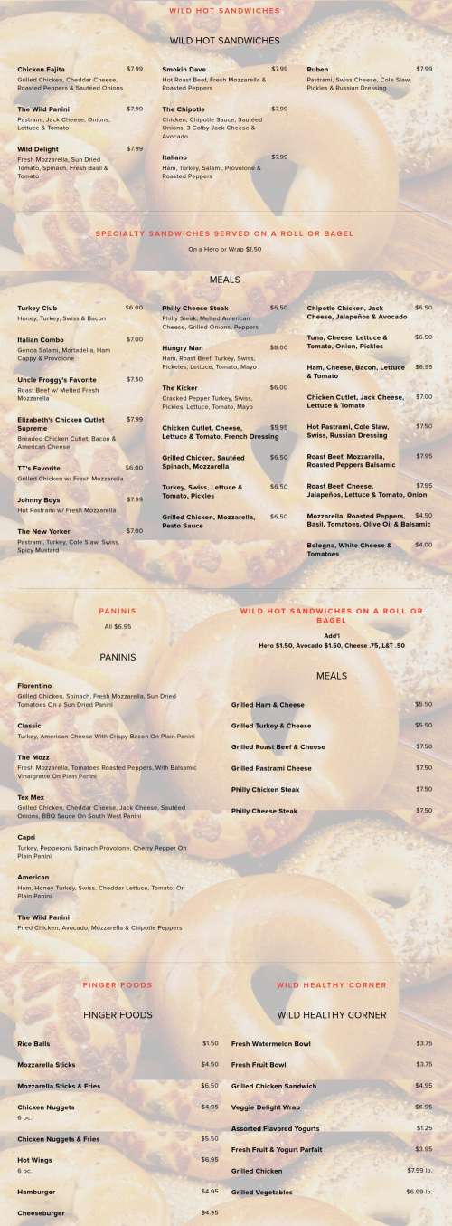 Wild Bagels menu in Brooklyn, New York, USA