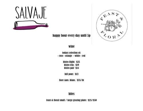 Salvaje menu in Palo Alto, California, USA