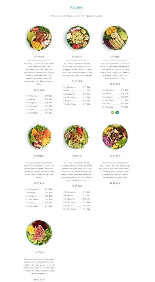 Bol de vie menu in Montréal, Quebec, Canada