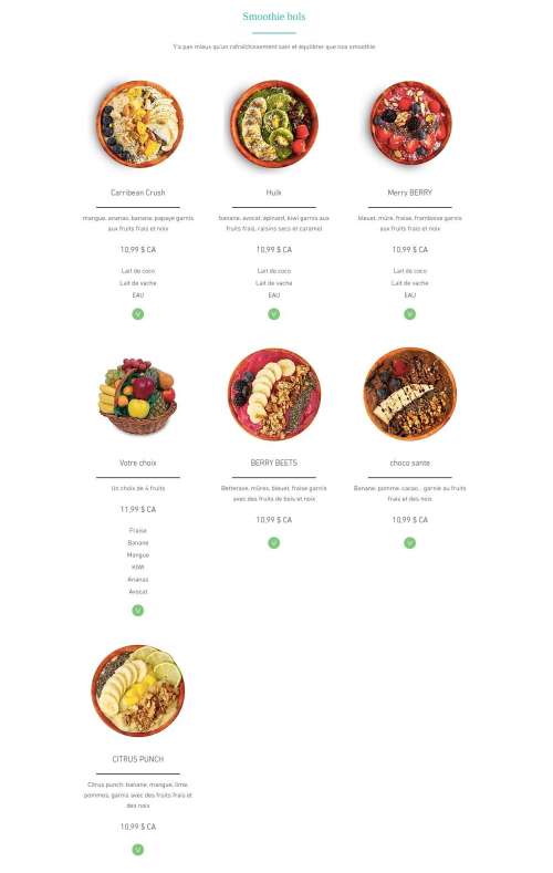 Bol de vie menu in Montréal, Quebec, Canada