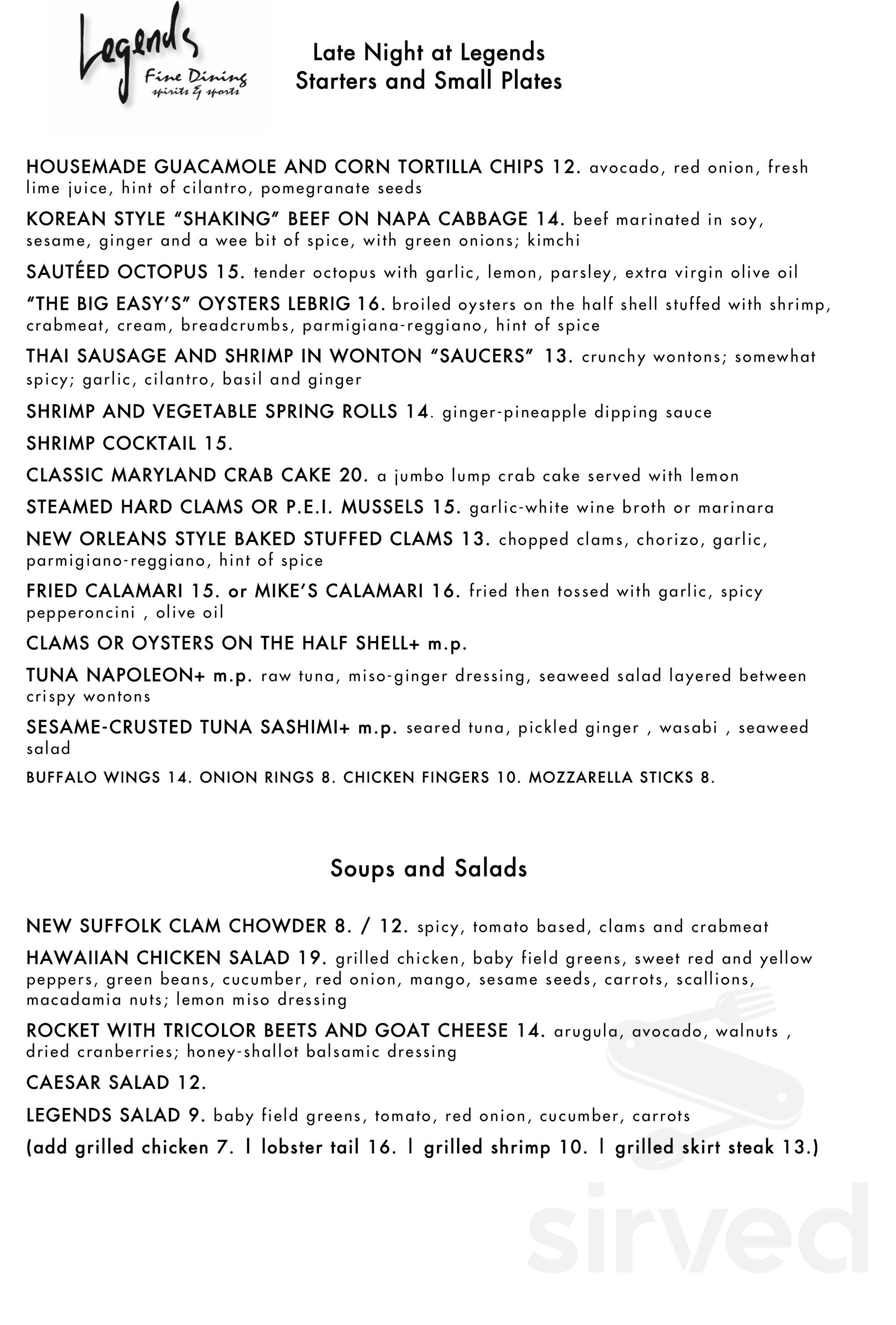 Legends menu in New Suffolk, New York, USA
