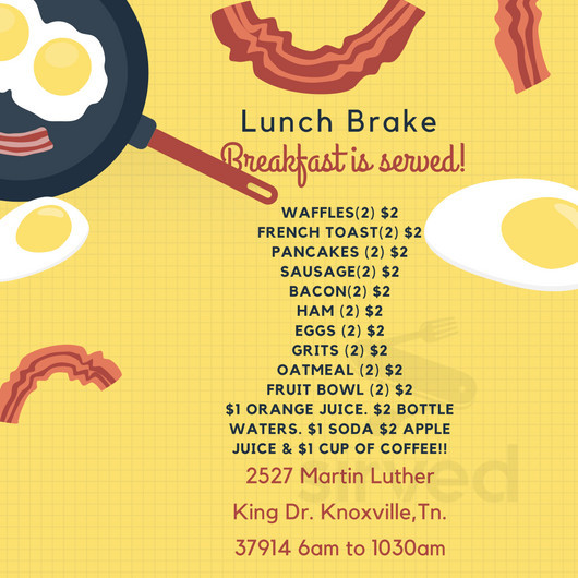 Lunch Brake menu in Knoxville, Tennessee, USA