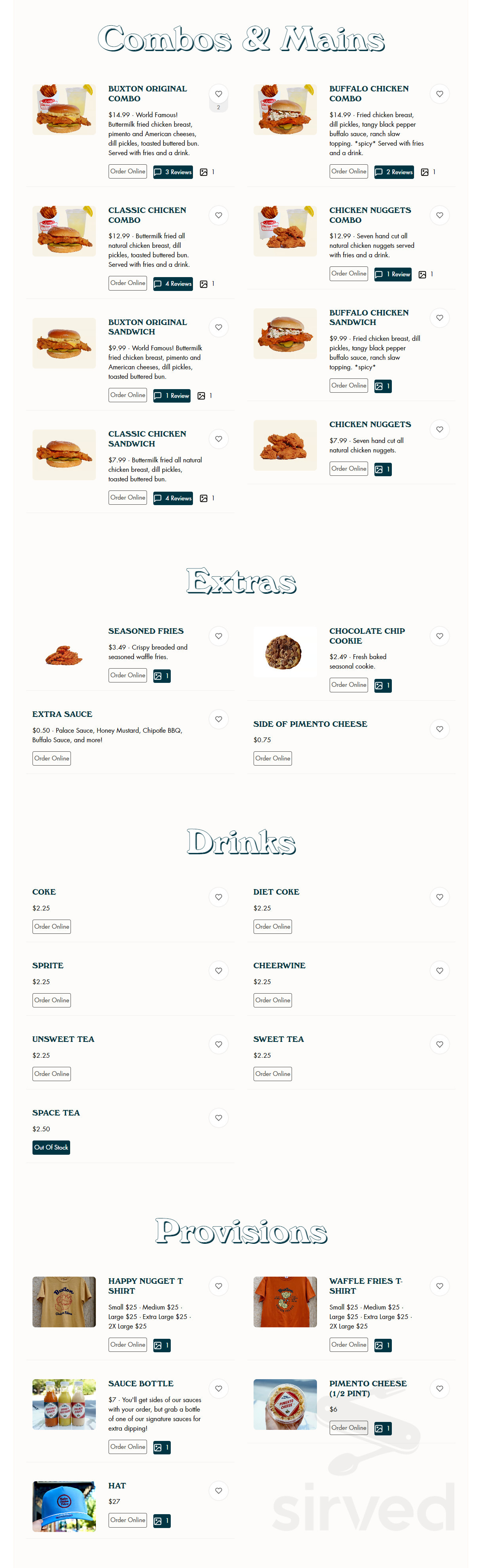 Buxton Chicken Palace menu in Asheville, North Carolina, USA