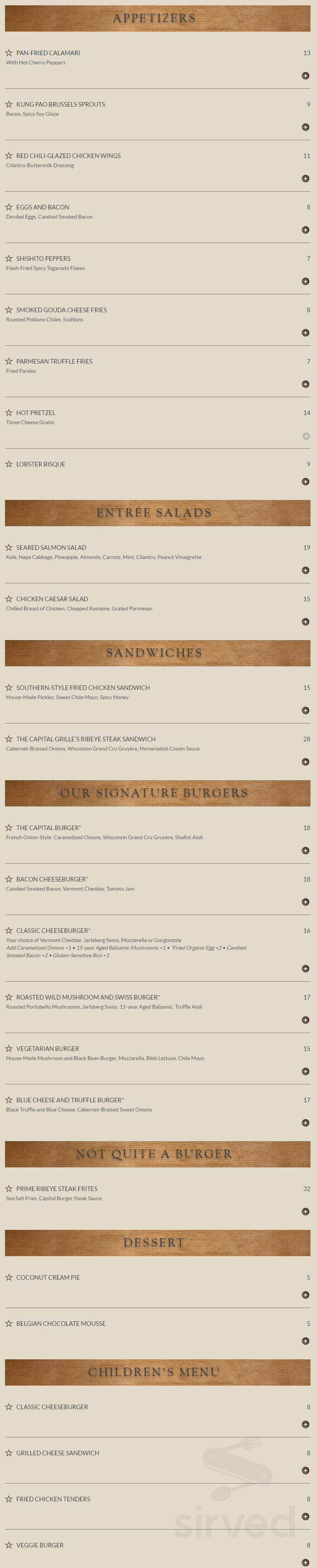 The Capital Burger menu in Reston, Virginia, USA