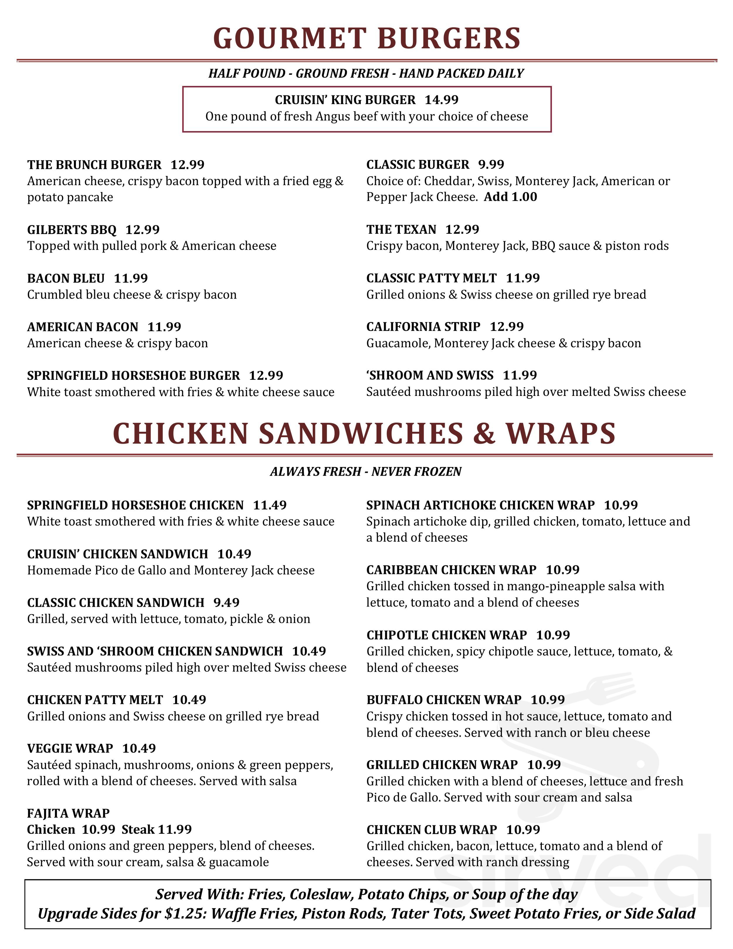 Cruisin menu in Gilberts, Illinois, USA