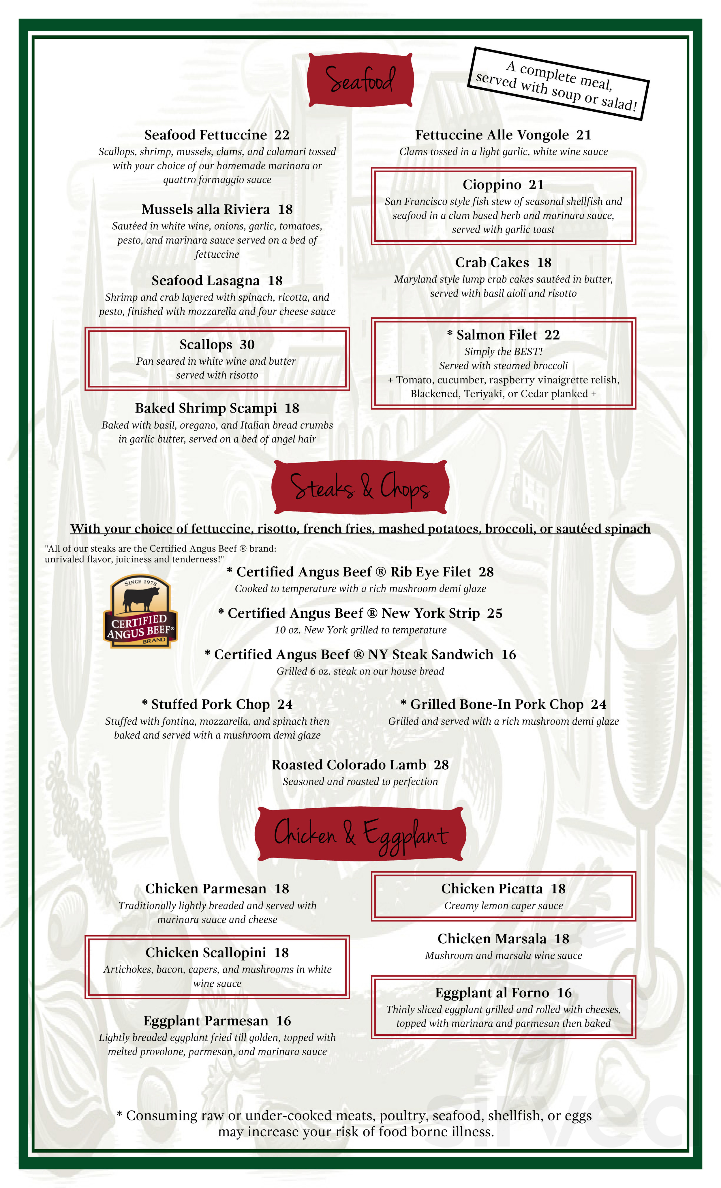 Tuscany Tavern menu in Evergreen, Colorado, USA