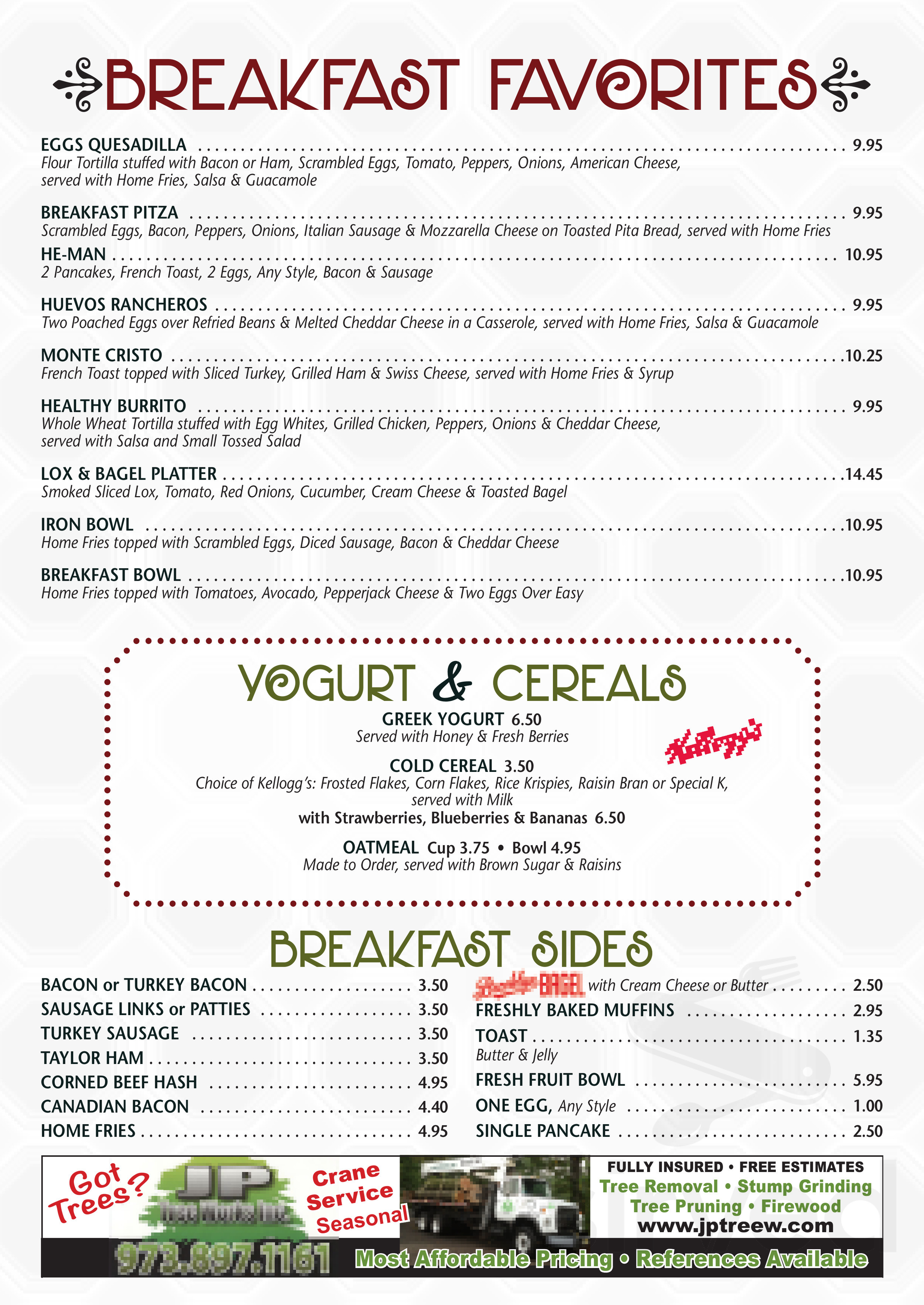The Randolph Diner Bar & Grill menu in Randolph, New Jersey, USA
