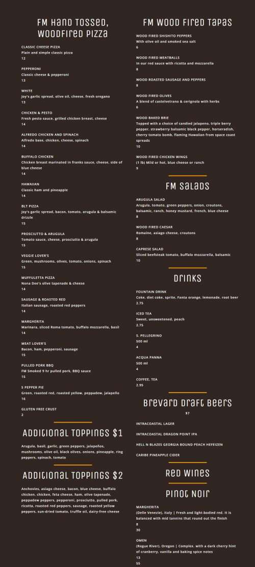 Fm Pizza Oven menu in Melbourne, Florida, USA
