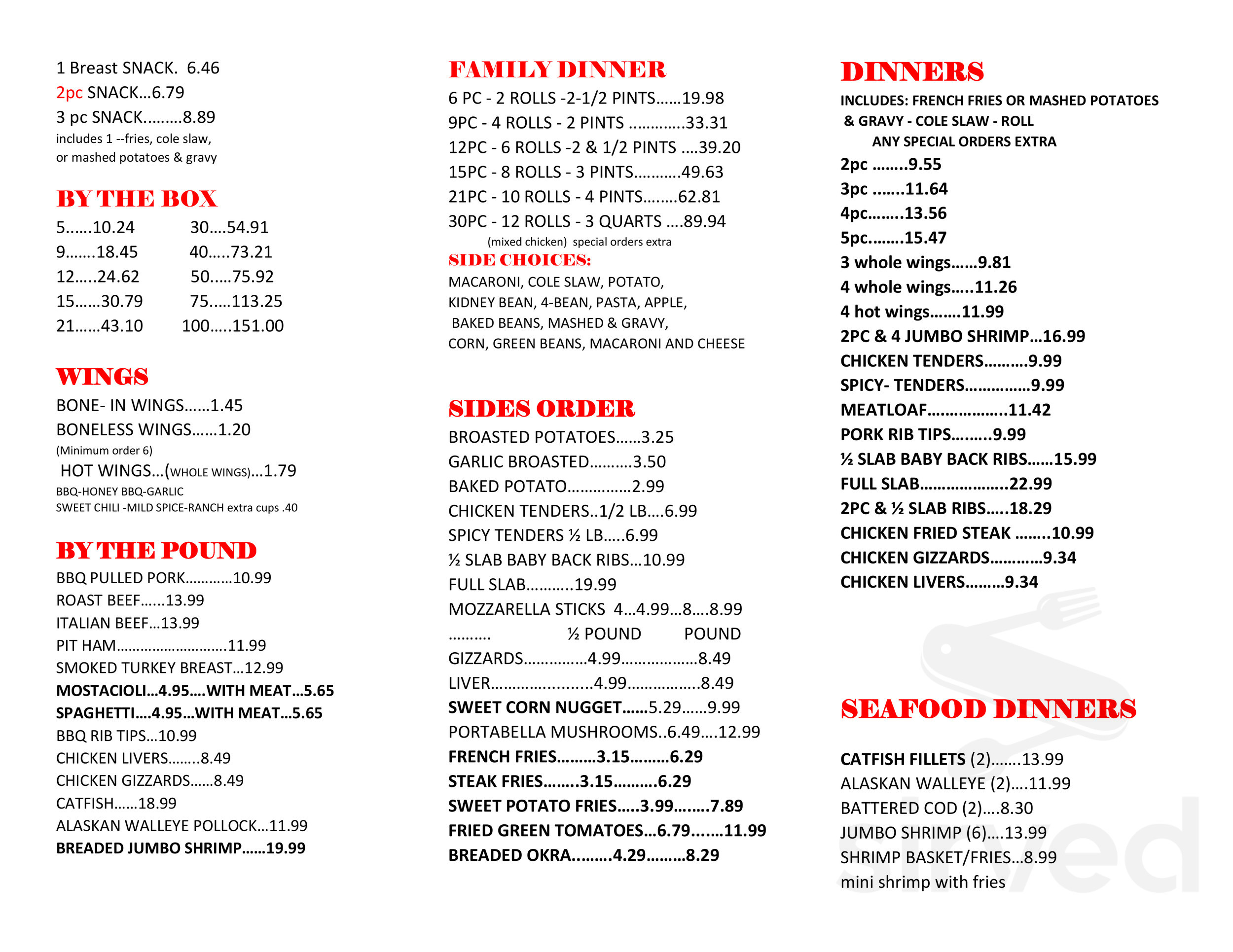 Menu - Kankakee IL's JR’S CHICKEN | Sirved