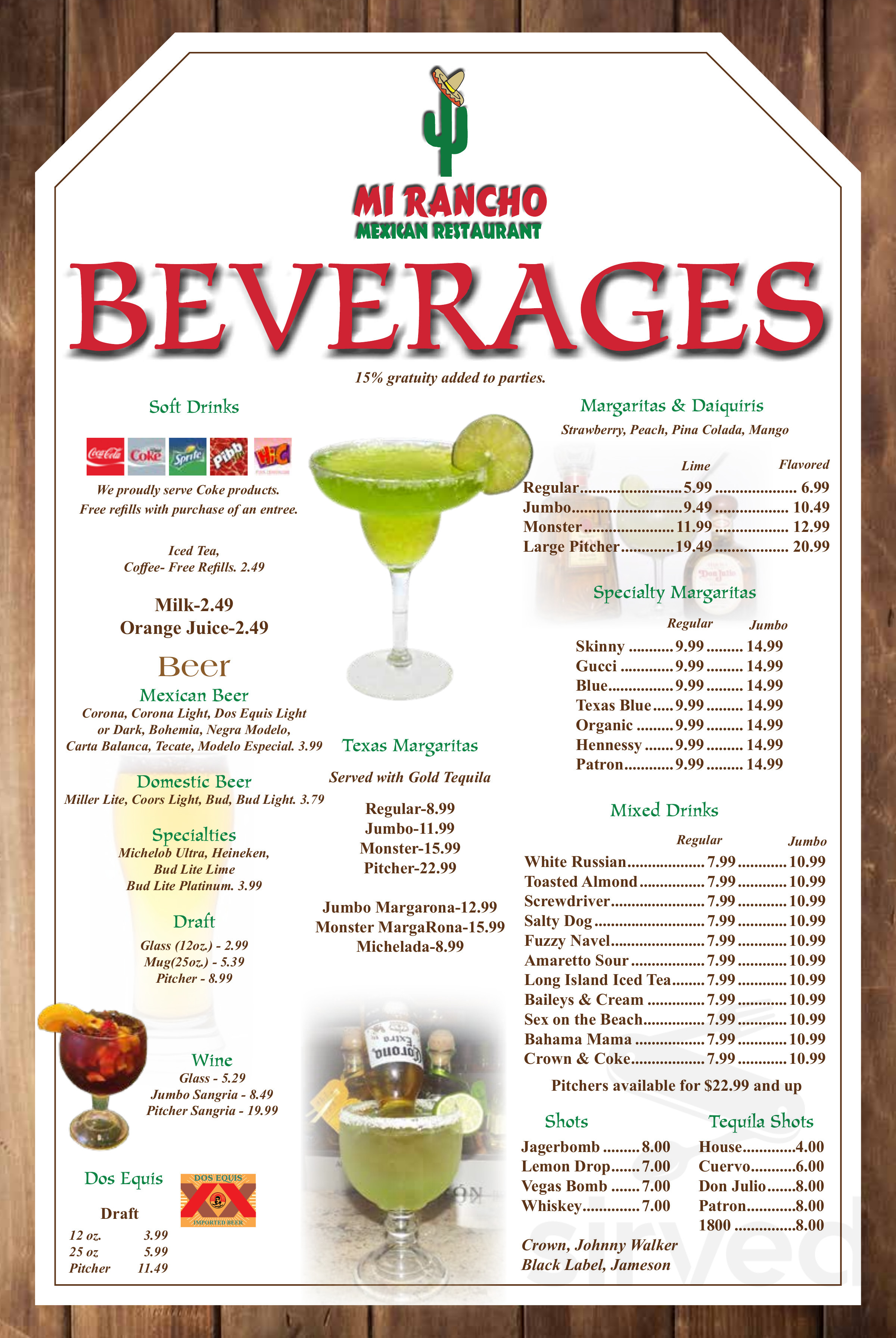 Mi rancho mexican restaurant menu in Barnwell, South Carolina, USA