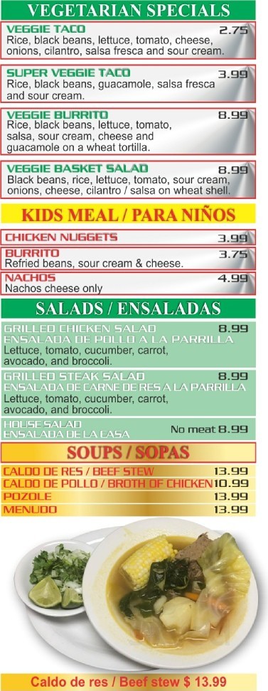Menu - Harleysville PA's Three Brothers Mexican Gril | Sirved