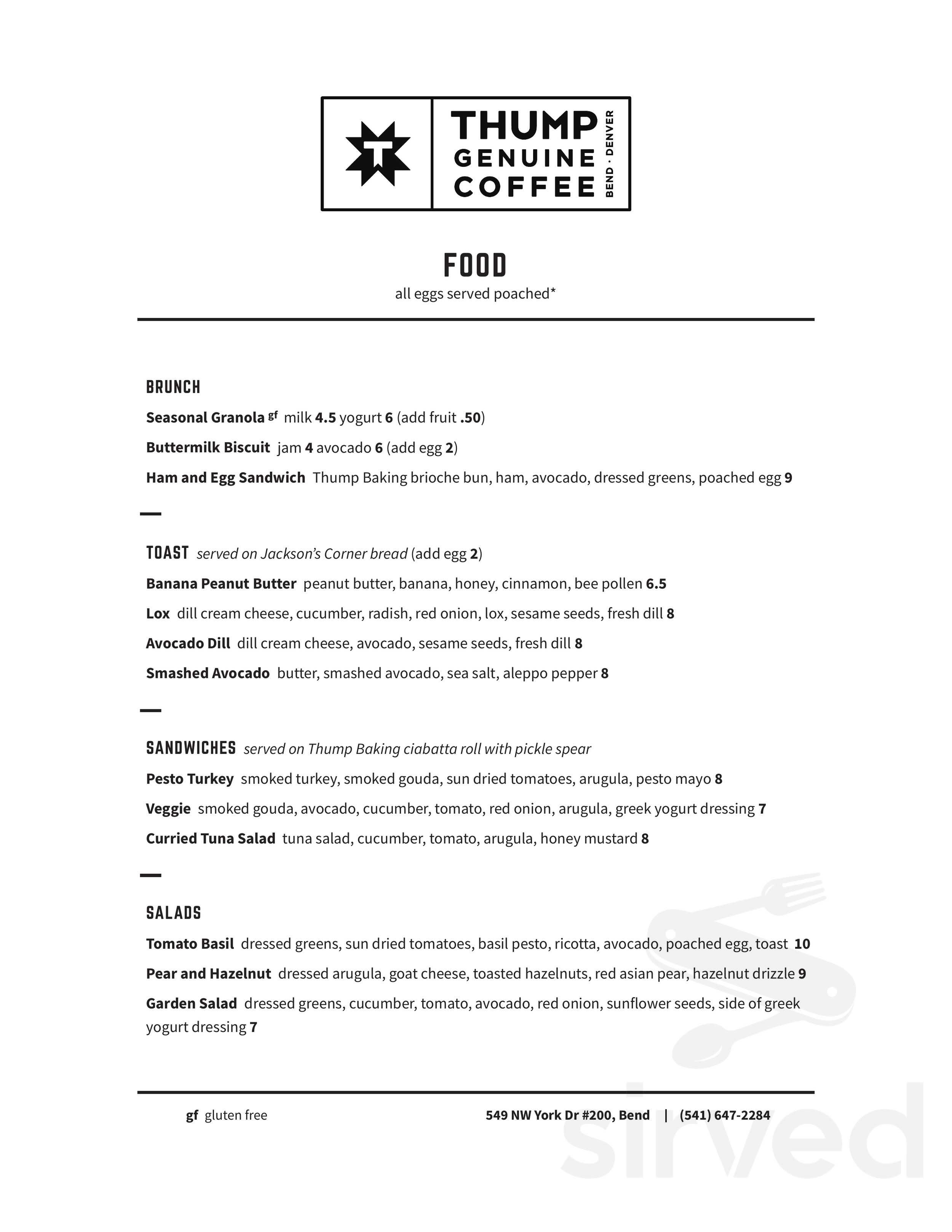 Thump Roastery & Bakery menu in Bend, Oregon, USA