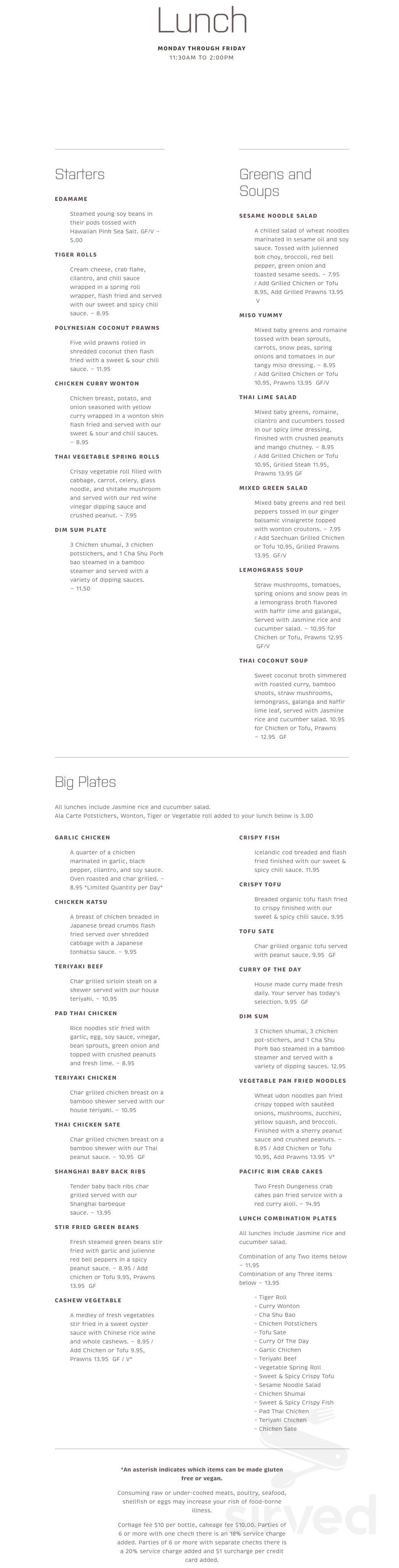 Bambu menu in Medford, Oregon, USA