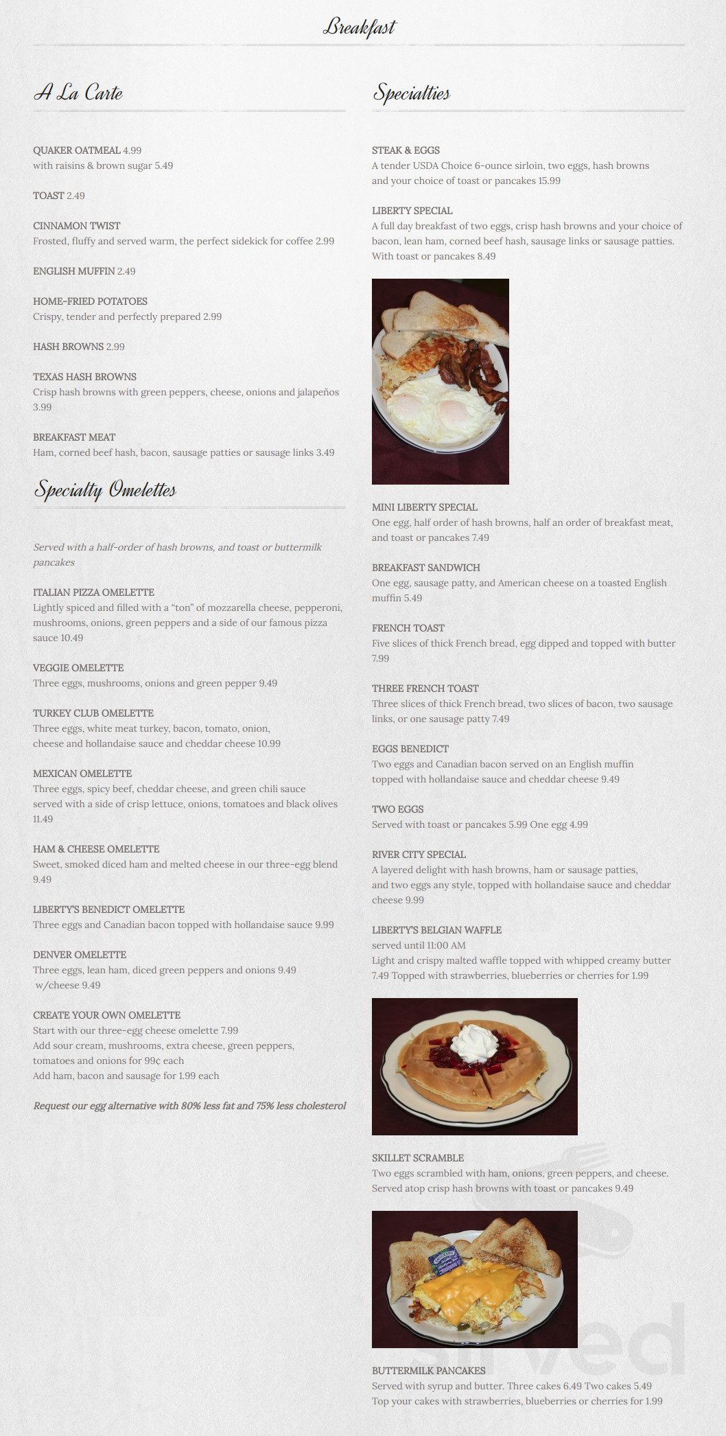 Liberty's Restaurant & Lounge menu in Red Wing, Minnesota, USA